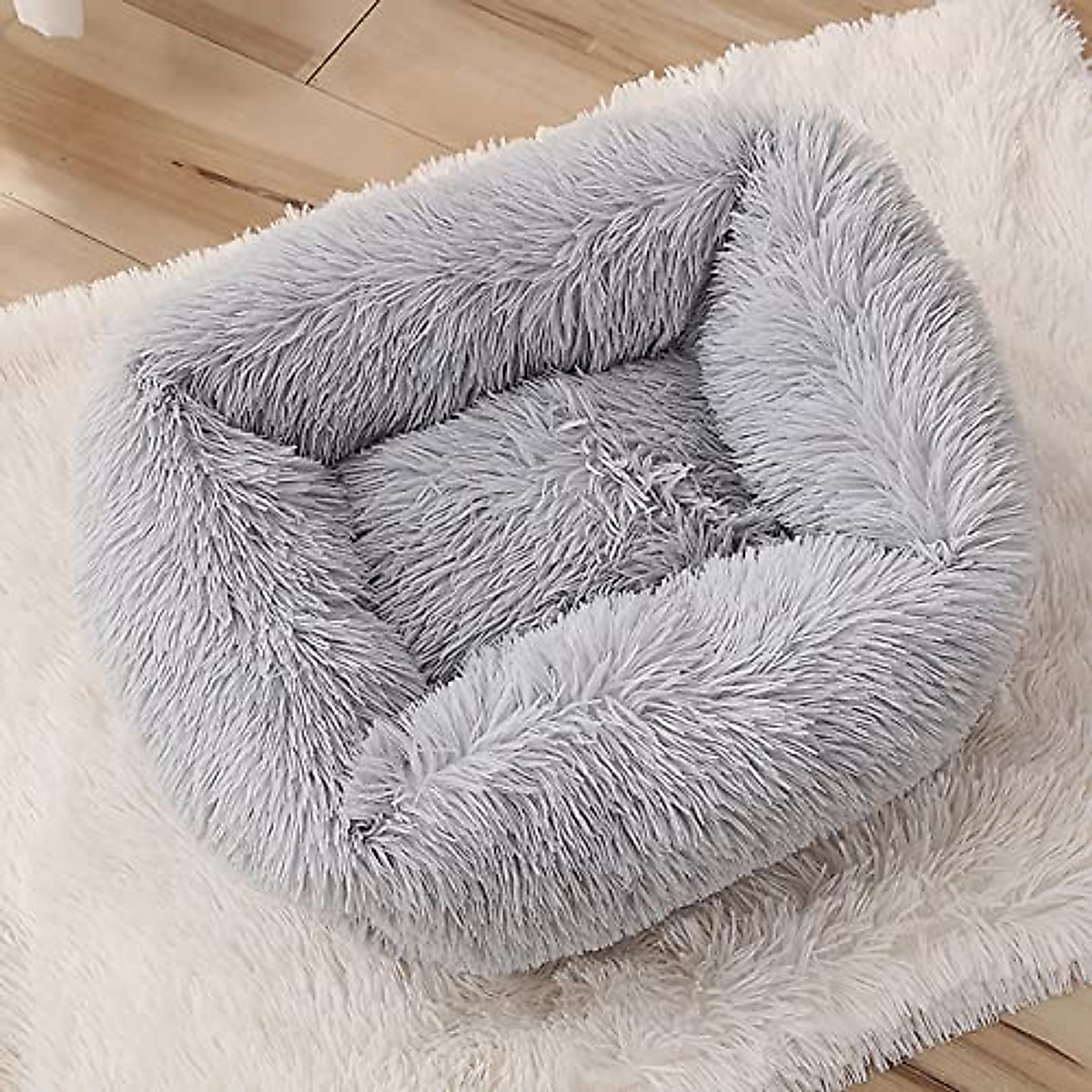 Calming Dog Bed Big Dog Bed Friday Black Deals Today Rectangular Dog Bed Fluffy Plush Faux Fur Anti-Anxiety Warming Comfort Dog Bed Dog Crate Mat(26 in)