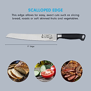 Messermeister San Moritz Elite 9” Scalloped Bread Knife - Fine German Steel Alloy Blade - Rust Resistant & Easy to Maintain