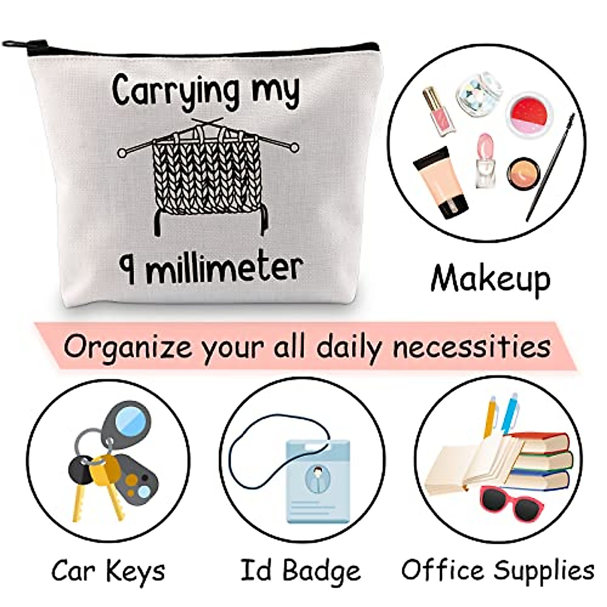 JXGZSO Knitting Storage Bag Carrying My 9 Millimeter Crochet Makeup Bag Knit Gift For Knitter Lover