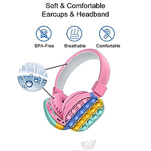 Acuvar Wireless or Wired Bluetooth 5.2 Rechargeable Over The Ear Headphones with Silicone Fidget Pop Bubbles Microphone, Powerful Surround Stereo Bass and Passive Noise Cancelling (Pink)