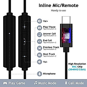 COOYA USB C Headphones for Samsung S23 S22 Ultra S20+ S21 FE A53 Type C Wired Earbuds with Mic Volume Control DAC Stereo in-Ear Earphones for iPad 10 Pro Air 4 5th Galaxy A54 Flip Pixel 7 6 OnePlus 11