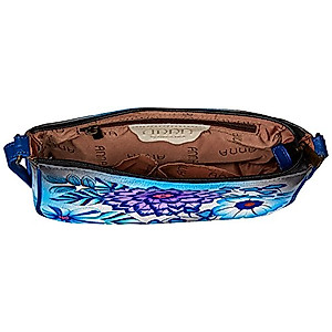 Anna by Anuschka Hand Painted Leather Women's Mini Wide Crossbody, Summer Bloom Blue