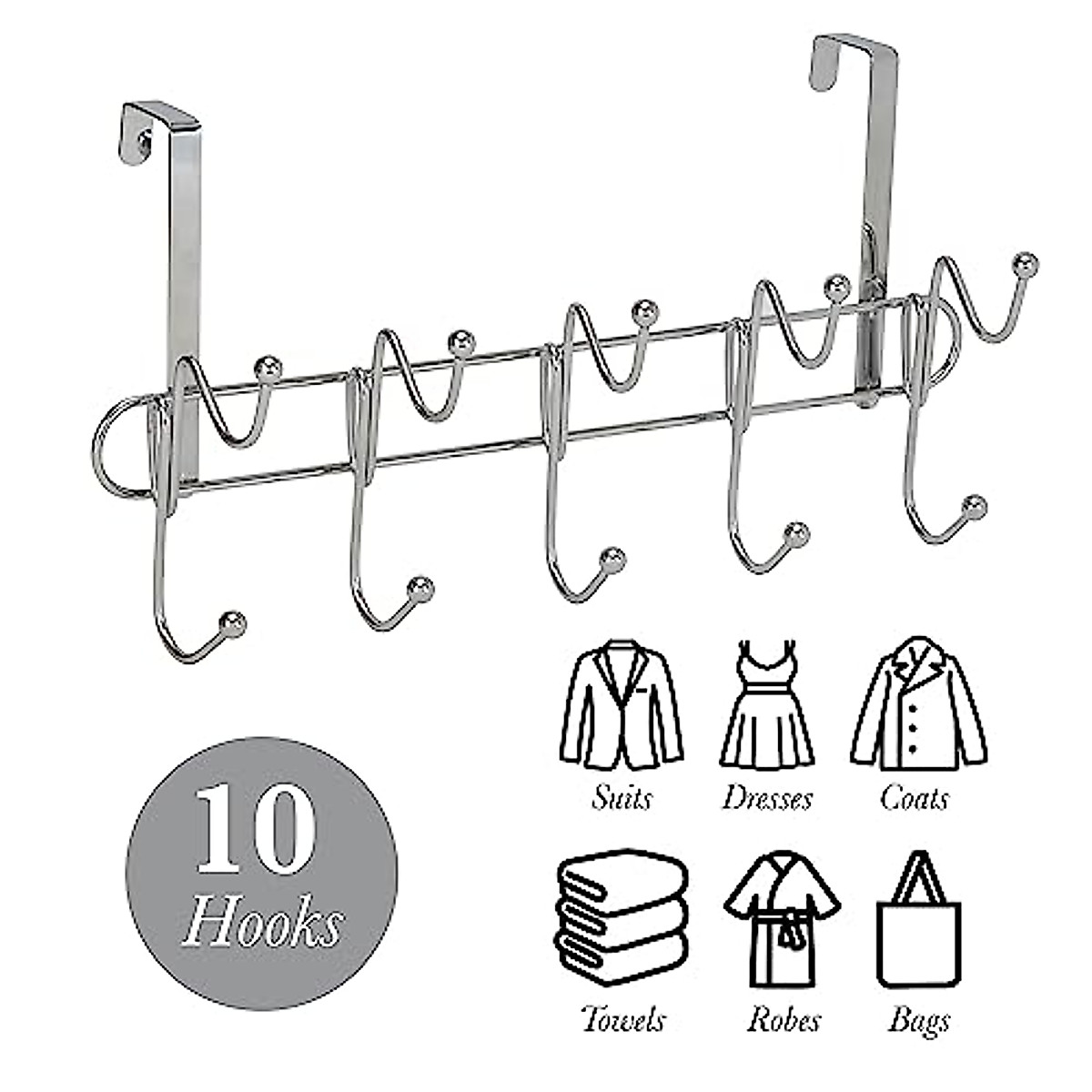 Simplify 10 Hanging Hook, Good for Towels, Jackets & Accessories, Fits Standard Doors, Chrome