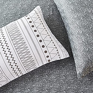 RYNGHIPY Boho Comforter Set Full Size: White Grey Geometric Bed in a Bag for Men Boys - All Season Comfoter with Sheets Pillowcases Soft Microfiber (White,Full Size)