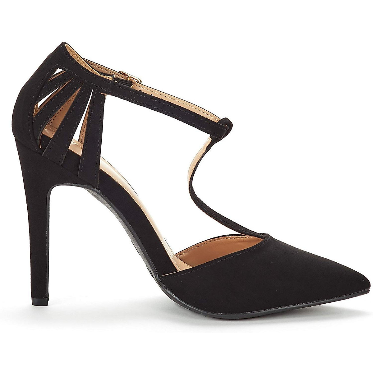 DREAM PAIRS Womens Oppointed-Lacey Fashion Dress High Heel Pointed Toe Wedding Shoes, Black Nubuck - 9.5 (Stiletto, Pumps)