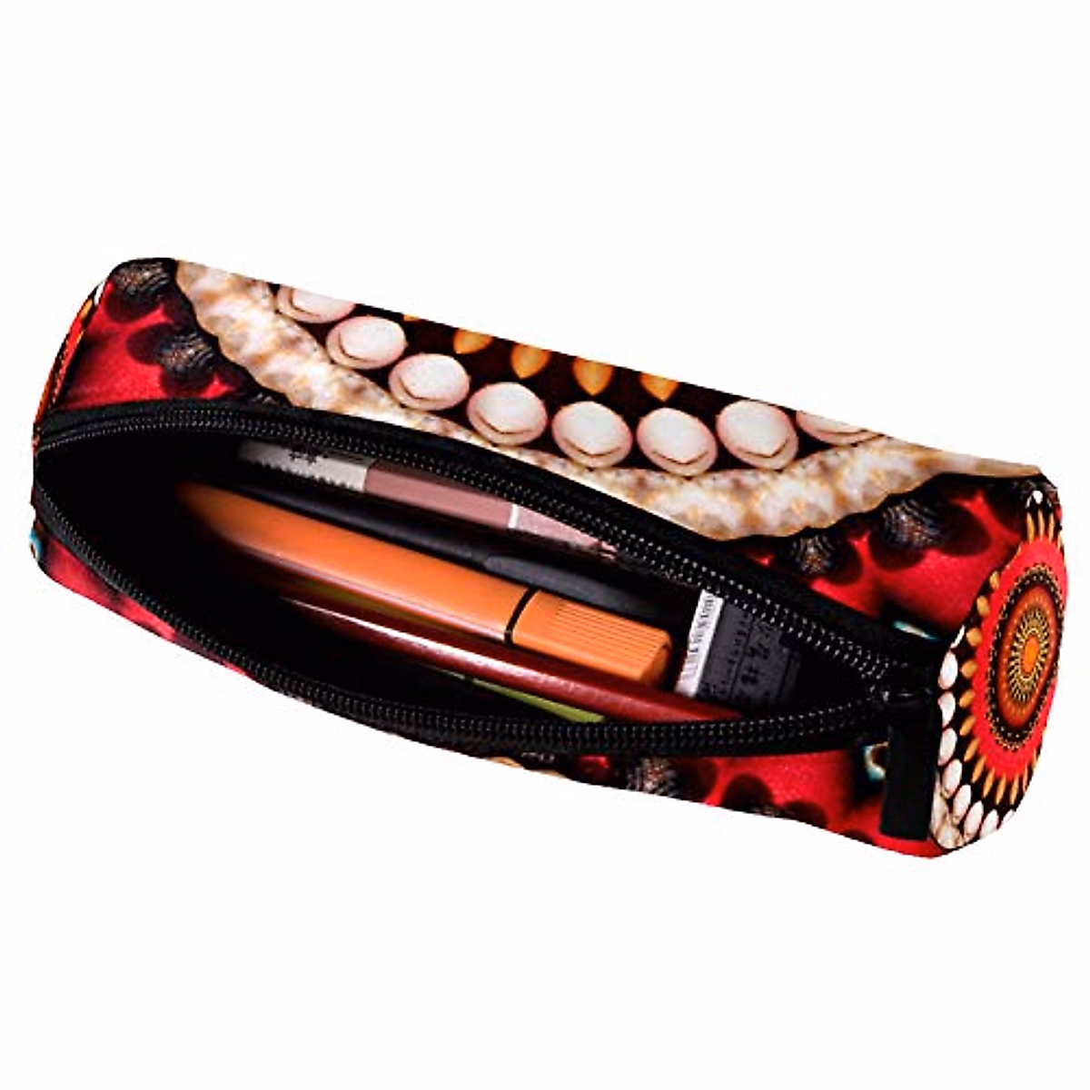 Red Circular Hippie Mandala Pencil Bag Pen Case Stationary Case Pencil Pouch Desk Organizer Makeup Cosmetic Bag for School Office