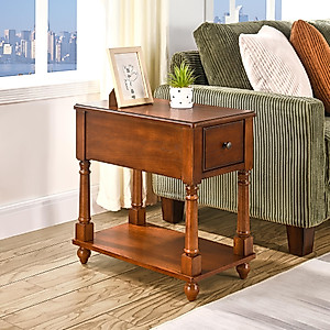 JESONVID Narrow End Table with Drawer and Shelf, Solid Wood Sofa Side Table 2-Tier Skinny Table with Storage Slim Bedside Table for Small Spaces Living Room-Cherry Brown
