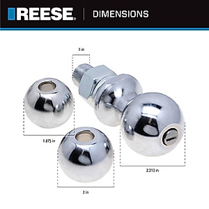 Reese Towpower 74309 Interchangable 1 7/8", 2", 2 5/16" Hitch Ball Kit, Chrome