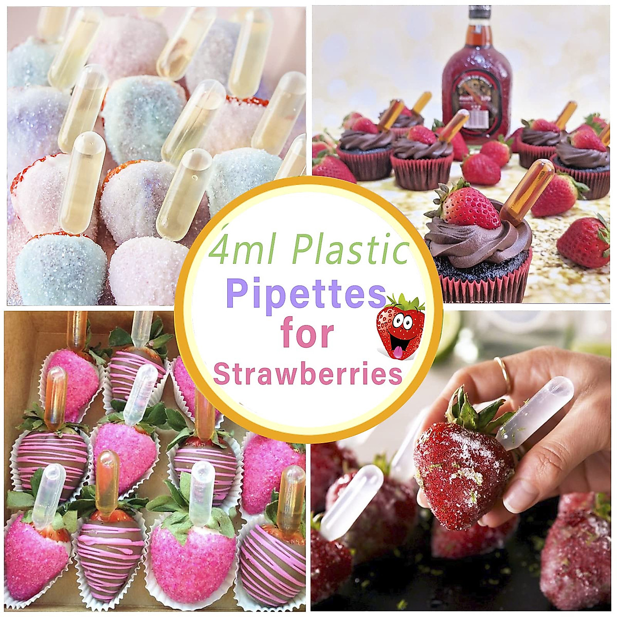 Cupcakes Pipettes 100pcs 4ml Disposable Squeeze Transfer Pipettes Dropper Liquor Injectors for Strawberrys,Cupcakes,Dessert