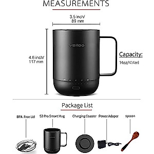 vsitoo S3pro Temperature Control Smart Mug 2 with Lid, Self Heating Coffee Mug 14 oz, 90 Min Battery Life - APP & Manual Controlled Heated Coffee Mug - Improved Design - Gifts for Coffee Lovers