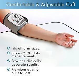 Novamedic Digital Blood Pressure Monitor, Accurate BP Machine with Adjustable Upper Arm Cuff & Large LCD Display, Automatic 90x2 Reading Memory, for Home Use and Medical Supplies, Batteries Included