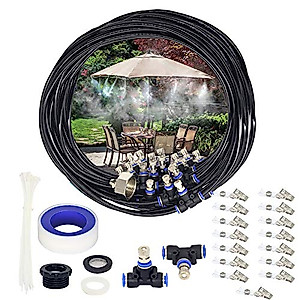 YuYo Misting System, Misters for Outside Patio, 59FT Misting Line +19 Brass Mist Nozzles + 3/4" Brass Adapter Outdoor Misters System for Patio Greenhouse Garden Gazebo Poolside Umbrella Trampoline