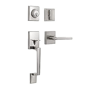 GUA OYH Front Door Handleset Satin Nickel Front Door Handle with Handle Lever Door Handle Sets Front Door Lock Set Handleset with Single Cylinder Deadbolt Door Handles for Front Door or Office Door