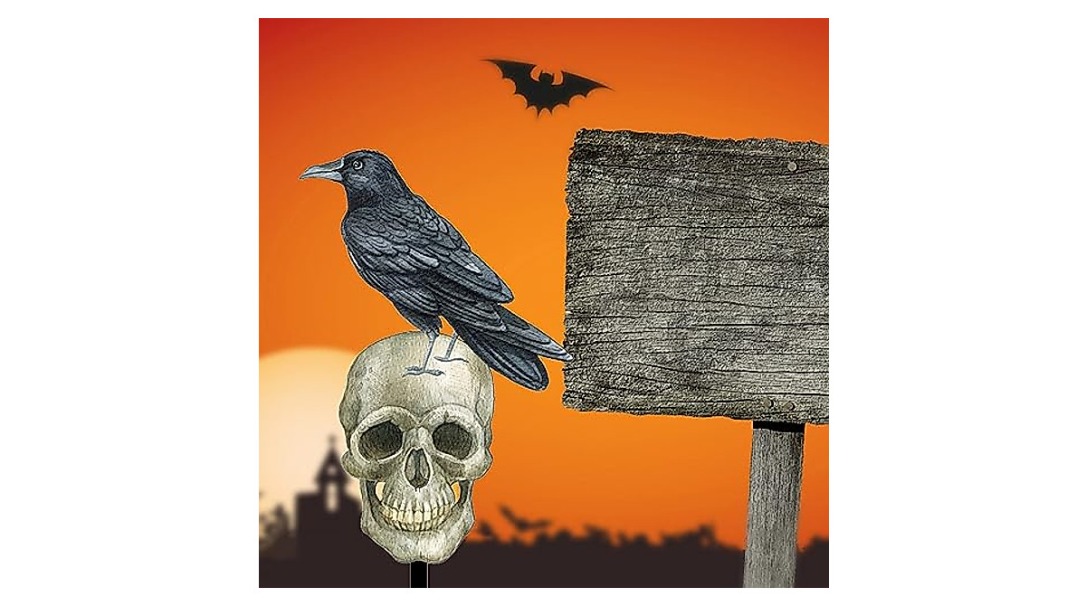 Scary Crow Skeleton Yard Sign for Halloween Decor