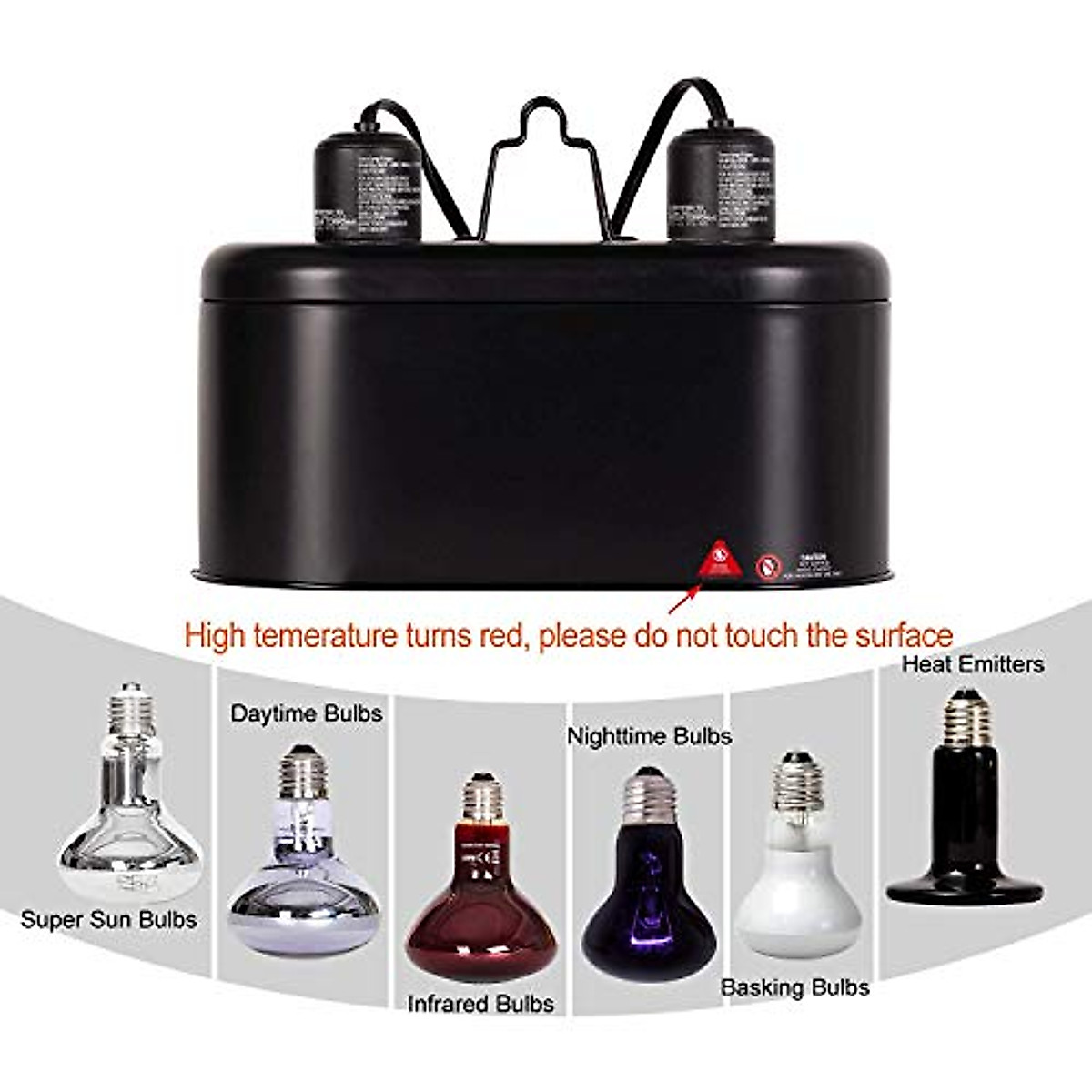 WACOOL UVA UVB Sunlamp Reptile Heat Lamp 100W Reptile Fixture Deep Dome Dual Lamp Fixture