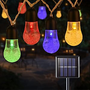 SLASHOME Solar String Lights Outdoor, 28.8Ft 30LED Waterproof Globe Fairy Lights, Solar Powered Lights with 8 Modes Light for Garden Porch Party Decor