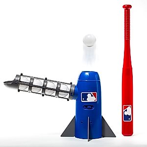 Franklin Sports MLB Kids Pitching Machine - POP ROCKET Kids Baseball Trainer - Includes 5 Plastic Baseballs & Baseball Bat, Multicolor Medium