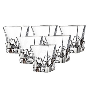 Barski - European Quality Glass - Crystal - Set of 6 - Square Shaped - Double Old Fashioned Tumblers - DOF - 11.7 oz. - with Platinum Ice Cubes Design - Glasses are Made in Europe