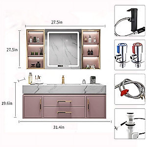 ZGNBSD Floating Bathroom Vanity - Freestanding Bathroom Vanity with Sink and Smart Demister Mirror | Solid Wood Modern Bathroom Vanity (32")