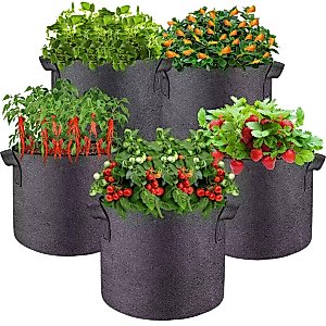 lucdnc 5 Pcs Grow Bags 5 Gallon Plant Grow Bags Multi-Purpose Nonwoven Fabric Pots with Durable Handles,Outdoor Garden Plant Pots for Vegetables Fruits Flowers Herb Succulent Bonsai Plants