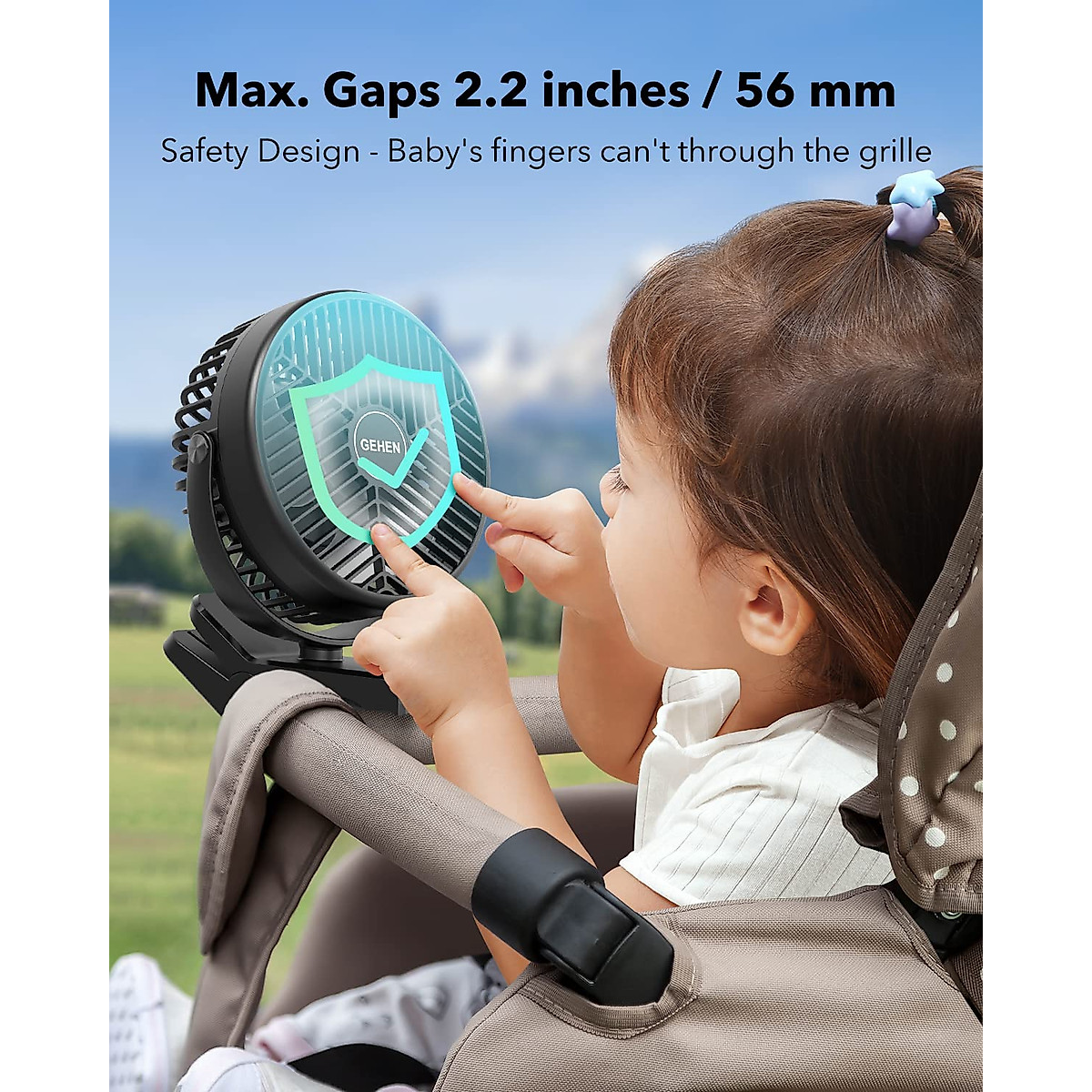 GEHEN Portable 3-Speed Clip-on Fan with Sturdy Clamp 10000mAh Battery-Powered Clip Fan Rechargeable Ultra-Quiet for Bedroom Office Camping & Stroller