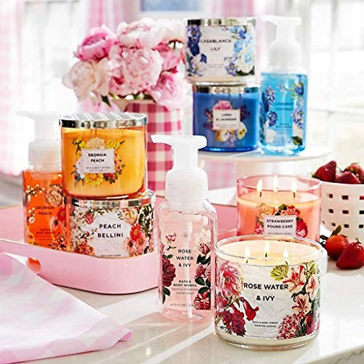 Bath & Body Works White Barn Peach Bellini 3 Wick Scented Candle with Essential Oils 14.5 oz / 411 g