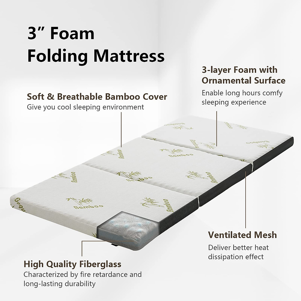 Giantex Folding Mattress Twin, 3" Tri-fold Memory Foam Mattress, Foldable Mattress Topper w/Soft Knit Fabric, Portable Mattress w/Carrying Bag for RV Guest Bed, CertiPUR-US Certified (Twin XL)