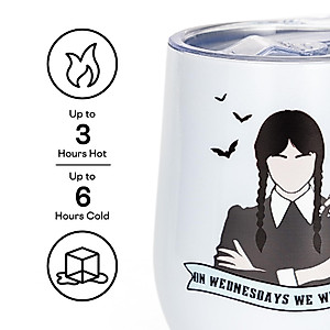 PuGez Wednesday Wine Tumbler Gifts, Wednesday Merchandise Wine Tumbler 12 Oz, We Wear Black Stainless Steel Wine Tumbler, Wednesday TV Merchandise Gifts for Fans