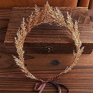 MOSTORY Handmade Gold Woodland Crown - Elf Flower Headband Fairy Headpiece Gothic Forest Tiara for Renfaire Halloween Wedding Cosplay Photoshoot