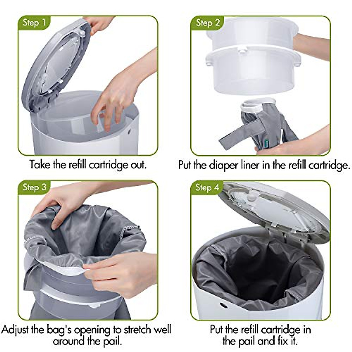 Teamoy Pail Liner for Cloth Diaper(Pack of 3), Reusable Diaper Pail Wet Bag with Elastic Edge, Fits for Dekor, Ubbi Diaper Pails, Gray +Gray Strips +Black Strips