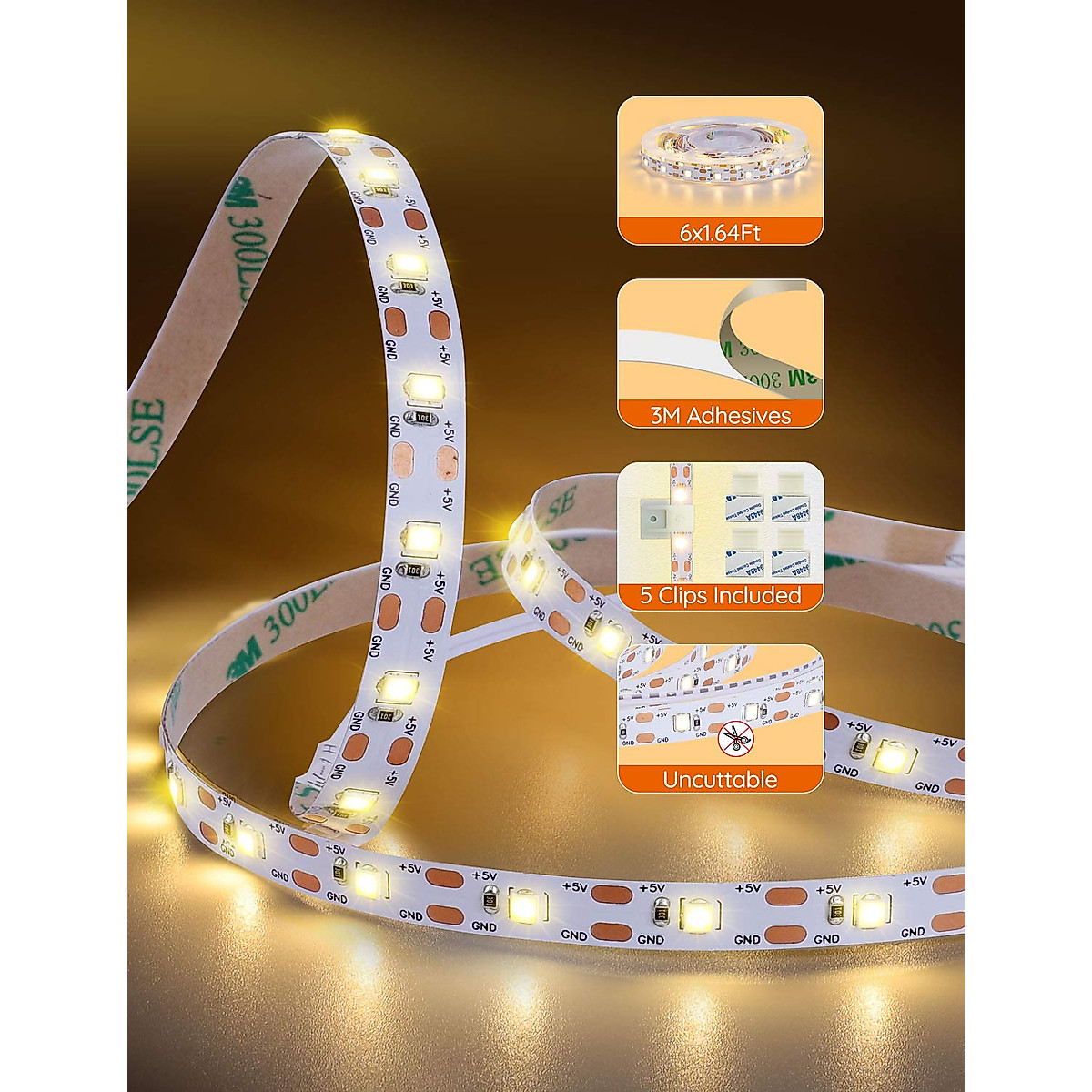 Govee Under Cabinet Lights, Motion Sensor LED Light Strip with Memory Function, 4pcs Adjustable Brightness and 3000K Warm White Closet Lights for Cabinet, Counter, Kitchen, Bedroom