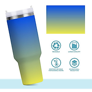 MCHIVER Blue Yellow Gradient 40 oz Tumbler with Handle and Straw Stainless Steel Vacuum Water Bottle Leak-proof Travel Coffee Mug Insulated Cup for Office Home Car