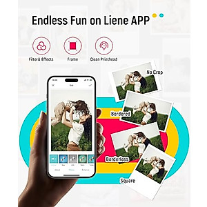 Liene 2x3” Photo Printer, Mini Photo Printer w/ 5 Zink Adhesive Photo Paper, Bluetooth 5.0, Compatible w/iOS & Android, Portable Color Mono Instant Photo Printer for iPhone, Smartphone, Pearl White
