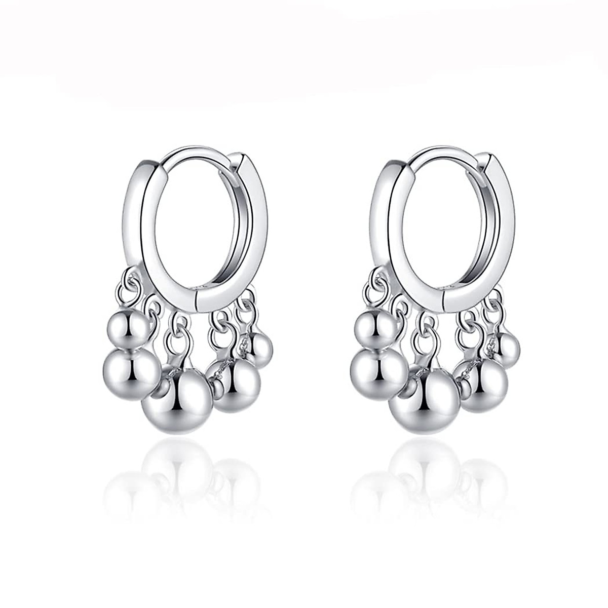 SLUYNZ 925 Sterling Silver Balls Hoop Earrings for Women Small Hoop Earrings Ball Earrings (A-Silver)