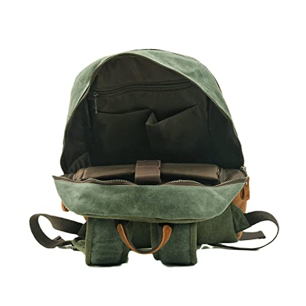 WUDON Canvas Leather Backpack for Women - Casual Style Shoulder Rucksack for Daypack Vintage Backpacks