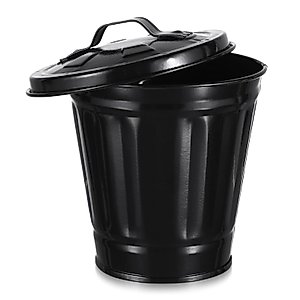 MAGICLULU Mini Galvanized Trash Can Metal Bucket with Lid Tabletop Small Wastebasket Tiny Rubbish Bin Flower Pot Cute Pen Cup Holder for Makeup Brush Coin Black