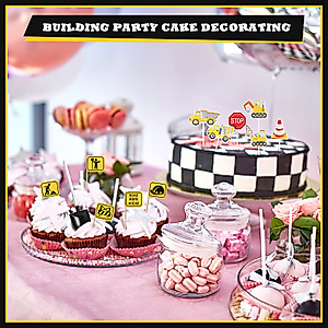 128 Construction Party Decoration, Include 50 Mini Novelty Disposable Plastic Shovel Shape Dessert Spoon, 28 Truck Cupcake Toppers, 50 Construction Sign Cake Toppers for Birthday Party Supplies