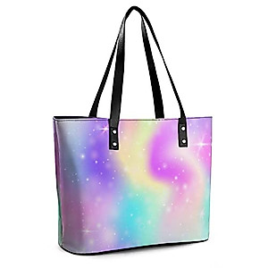 Womens Handbag Rainbow Leather Tote Bag Top Handle Satchel Bags For Lady