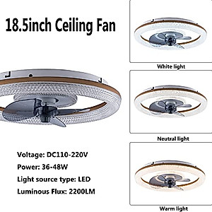 18.5inch Round Ceiling Fan with Lights,Modern Dimmable LED Low Profile Fan,6-Speed and Timing with Remote Control for Bedroom Living Room