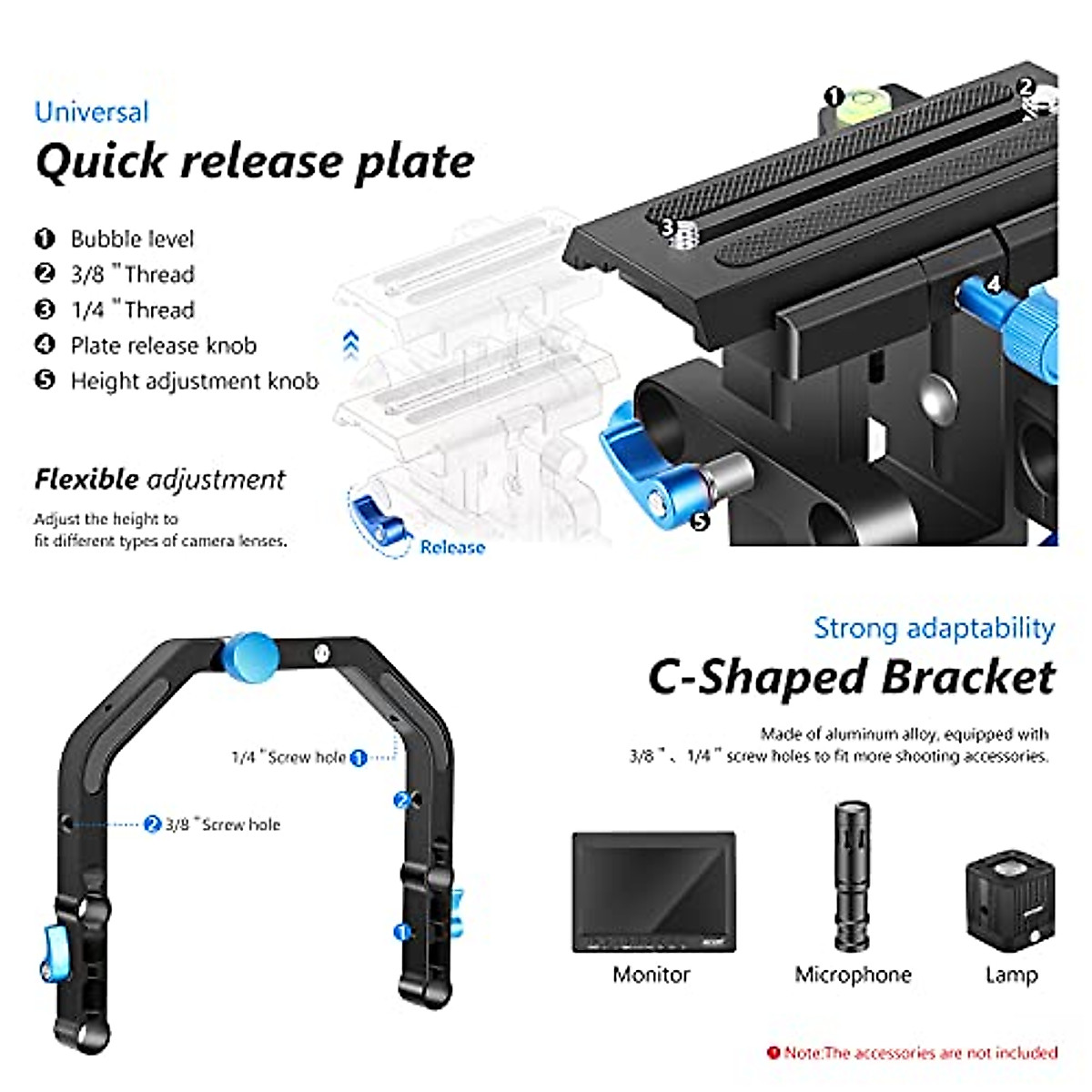 Neewer Shoulder Rig Kit for DSLR Cameras and Camcorders, Movie Video Film Making System with Matte Box, Follow Focus, C-Shaped Bracket, 15mm Rods, Handgrip, 1/4” & 3/8” Threads (Blue + Black)