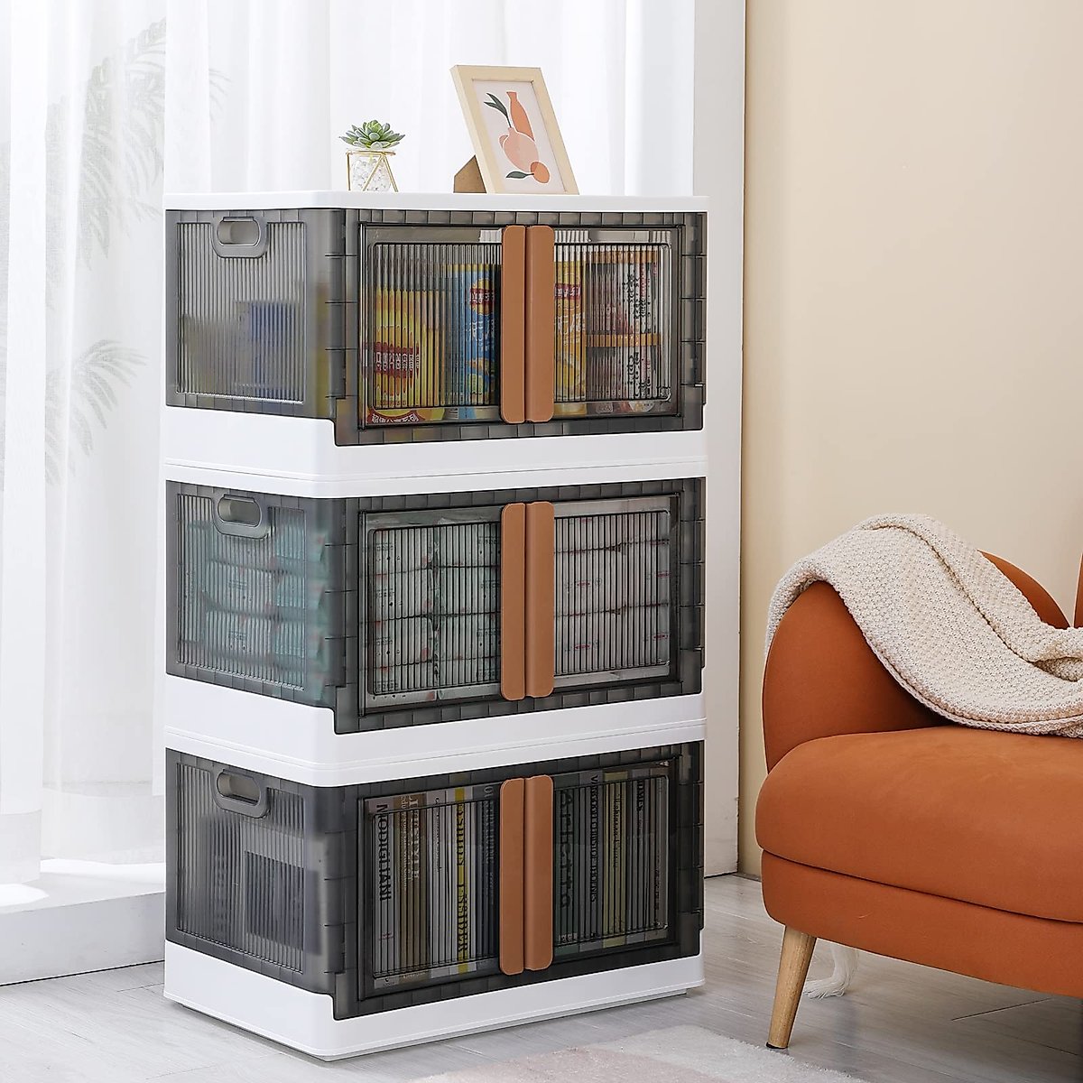 UrbanX Collapsible Storage Cabinet- Versatile and Easy to Assemble Storage Solution for Home and Office- Storage Bins With Lids/Plastic Storage/Stackable- 19 Gal Folding Storage Box- White- 2 pieces