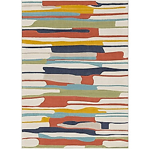 Southfields Modern Farmhouse Contemporary Living Room Bedroom Kids Room Multicolor Area Rug - Colorful Rainbow Striped Modern Rug Carpet - Red, Yellow, Blue, Green - 5'3" x 7'3"