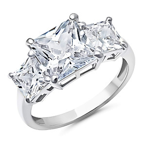 MAX + STONE 4 1/2 Carat Princess Cut Cubic Zirconia Three Stone Ring for Women in 10k White Gold (4.5 ct.tw) Anniversary or Engagement Ring in CZ Size 9