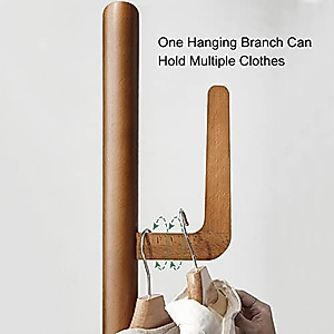 TinyTimes Wooden Coat Rack Free Standing, Cactus Shape, Sturdy Rustic Hall Tree Coat Tree Coat Hanger with 6 Hooks, for Coat, Hat, Clothes, Scarves, Handbags, Umbrella - Dark Brown