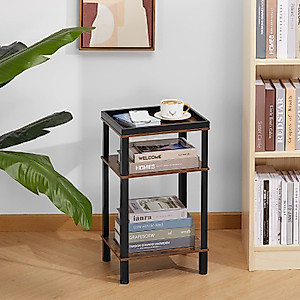 ZEXVIDA Side Table for Small Spaces,3 Tier End Table with Storage Shelf, Small Narrow Thin End Table Bedside Table,Nightstand for Hallway,Living Room, Bedroom, Office,Rustic Brown