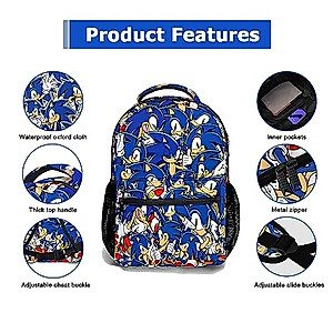 POLYES Cool Cartoon Backpack, 5Pc Gaming Backpack Bundle with Keychain, Stickers, Badges, Bracelets, Travel Bag for Game Fans Gift (blueA)