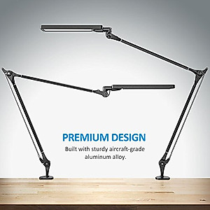 BYB Metal LED Desk Lamp, Architect Swing Arm Lamp with Clamp, Eye-Care Drafting Task Lamp with 4 Color 6 Brightnss, Touch Control, Memory Function for Home Office, Monitor Studio Reading (Black)