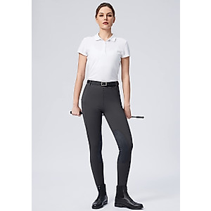 SANTINY Women's Horse Riding Pants with Zipper Pockets Knee-Patch Schooling Tights Equestrian Breeches for Women (Dark Grey_S)