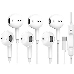 3 Pack USB C Headphones,Type C earbuds for iPhone 15 Pro Max/15 Pro/15,Compatible with Galaxy S23/S22/S21/S20, USB C jack devices,In-ear headphone Controls with Microphone and Remote Noise Canceling