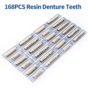 168 Pieces False Teeth Dental Complete Acrylic Resin Denture Teeth, 6 Sets Whole Teeth Synthetic Polymer Denture Tooth, 23 Shade A2 Upper + Lower Dental Materials for Replacement, DIY, or Halloween
